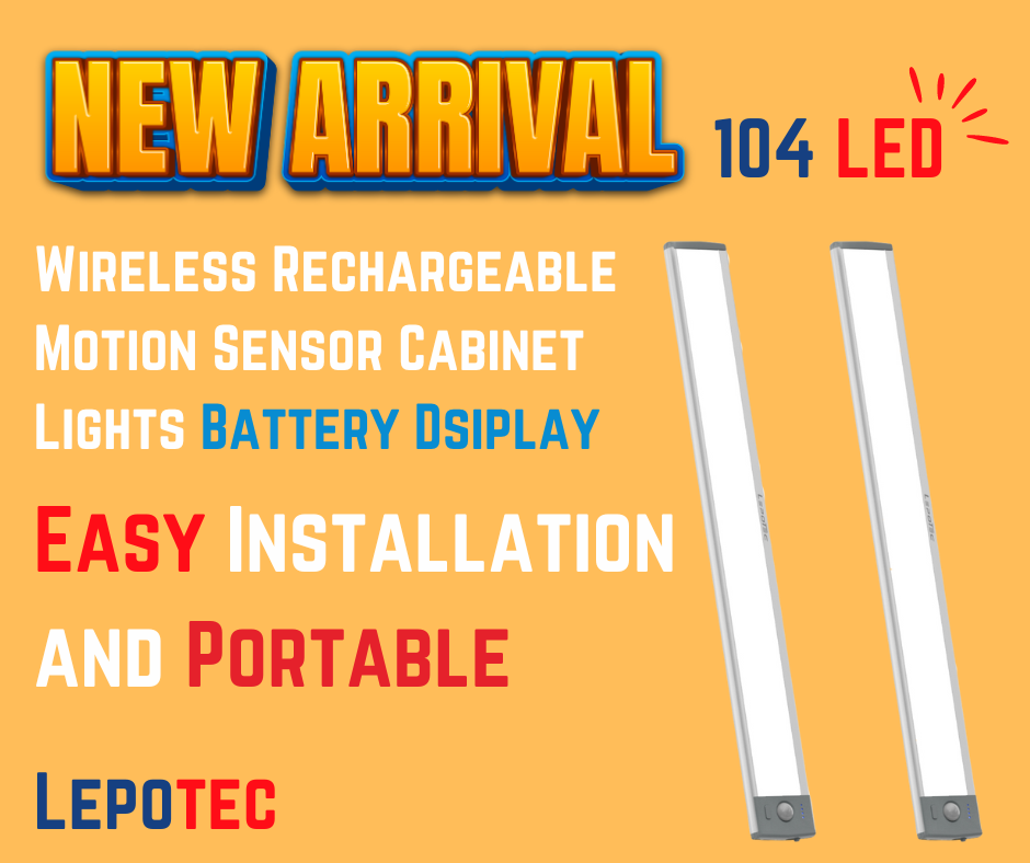 Lepotec 104 LED Wireless Rechargeable Motion Sensor Under Cabinet Ligh ...